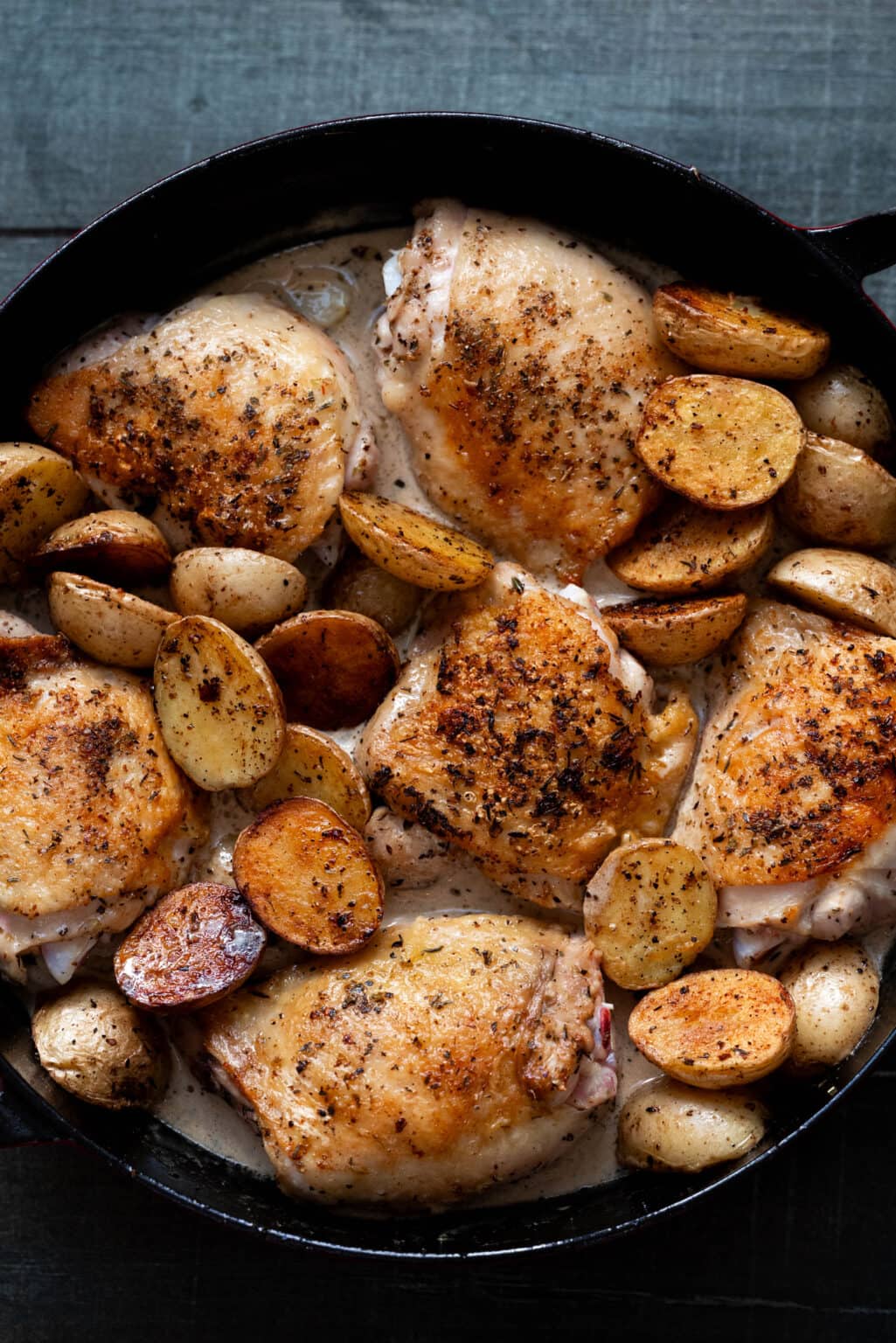 Dutch Oven Chicken Thighs with Mustard Sauce - Shutter + Mint